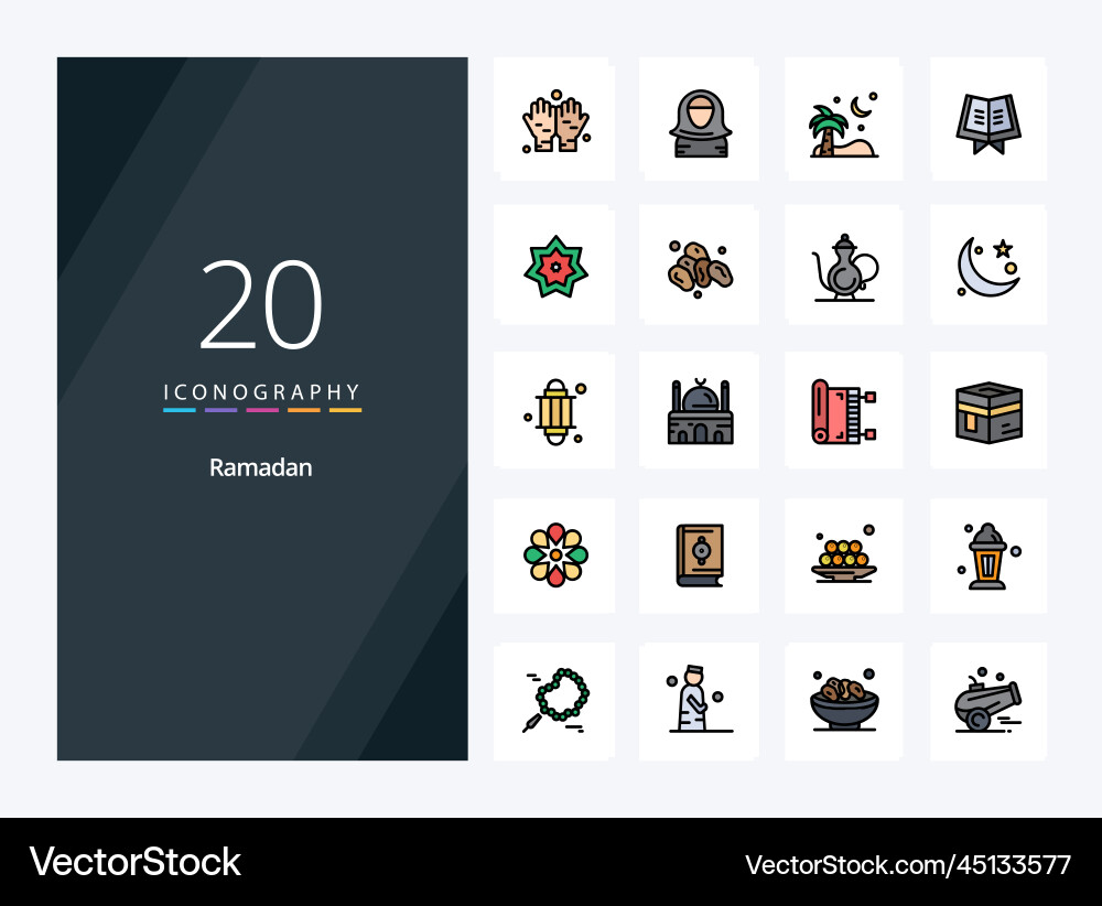 20 ramadan line filled icon for presentation icons