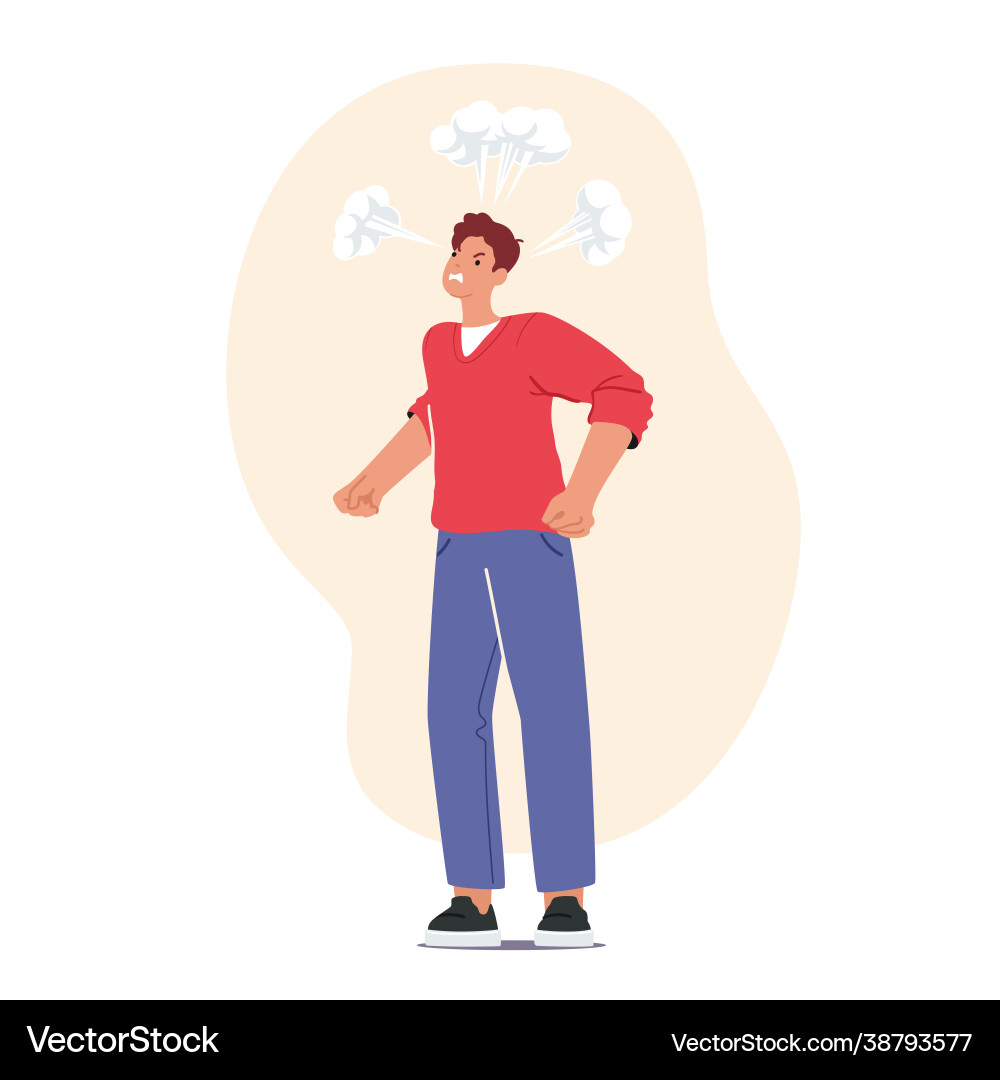Furious angry man gnash teeth with smoke above Vector Image