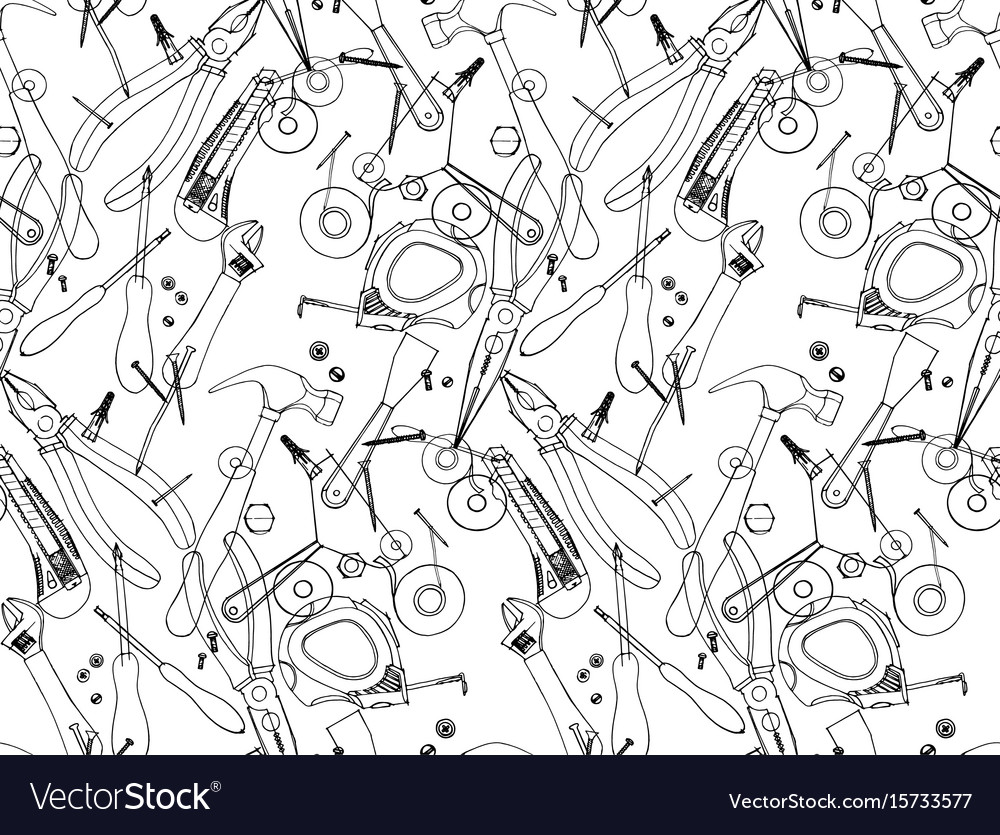Hand drawn construction tools pattern Royalty Free Vector