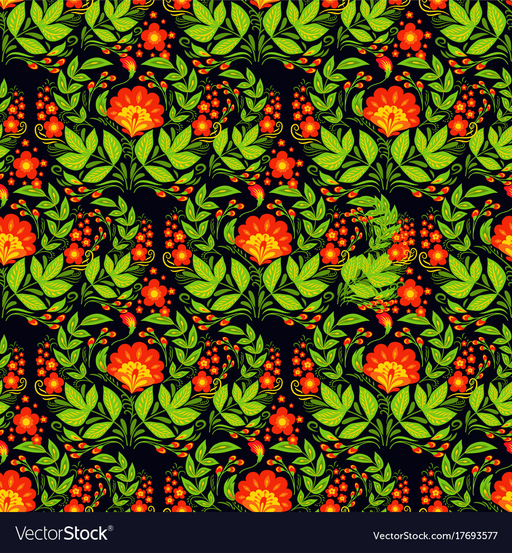 Khokhloma seamless pattern background Royalty Free Vector