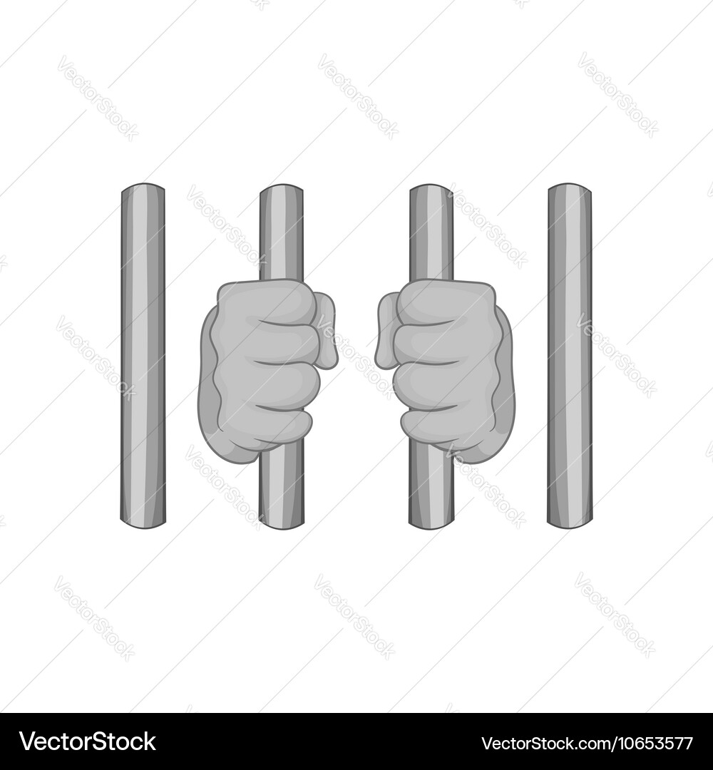 Man behind bars in prison icon monochrome style Vector Image