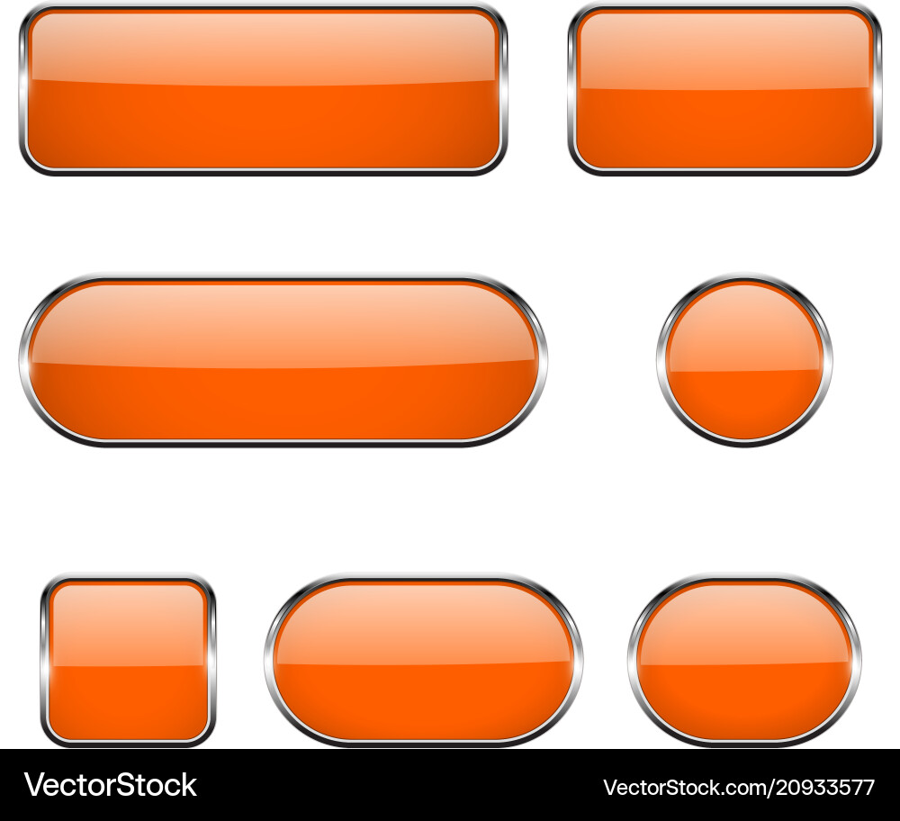Orange glass oval round square buttons Royalty Free Vector