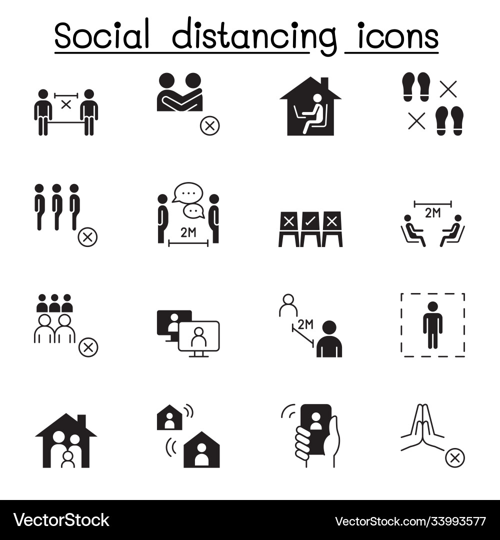 Set social distancing related icons contains Vector Image