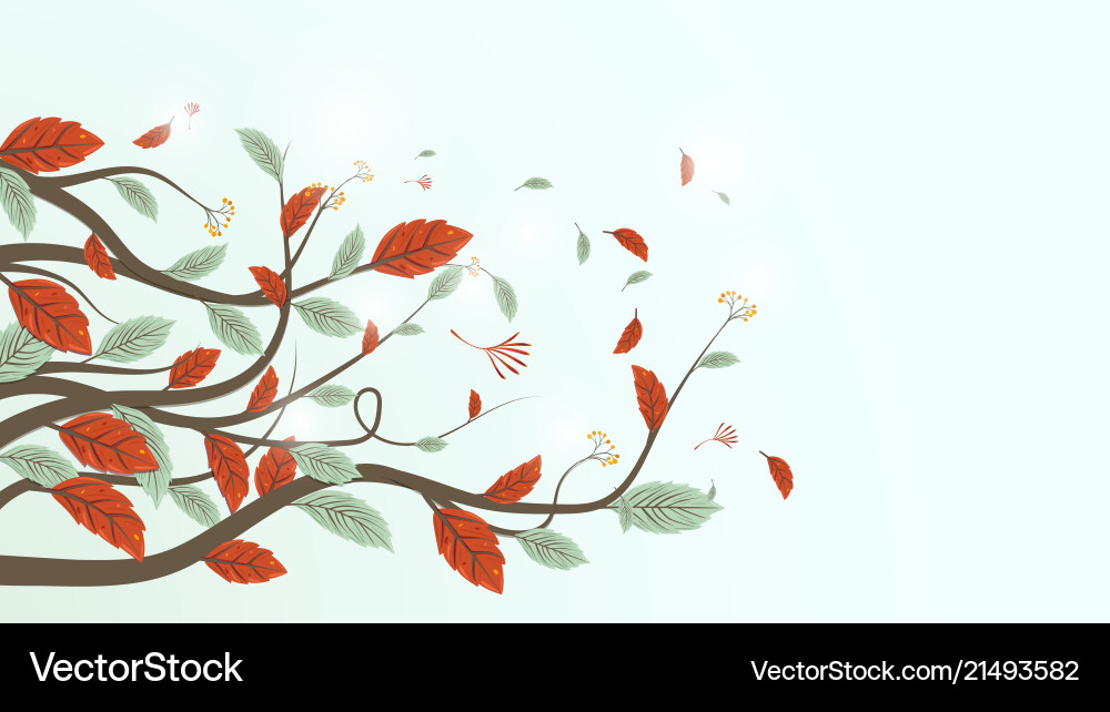 Autumn leaves branch background freehand drawing Vector Image