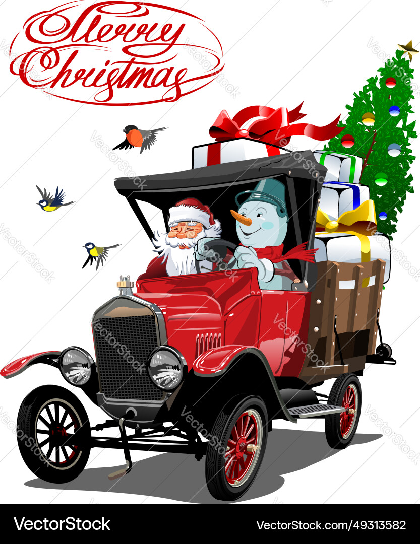Christmas card with cartoon retro Royalty Free Vector Image