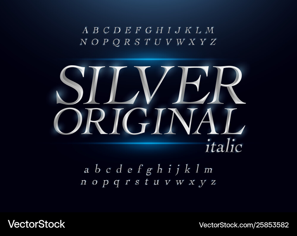 Elegant silver colored metal chrome alphabet Vector Image