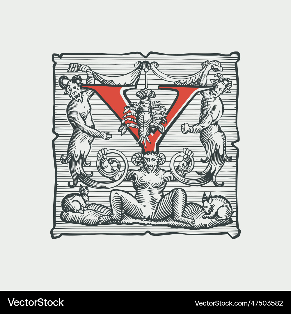 Gothic y letter logo medieval dropcap devil Vector Image