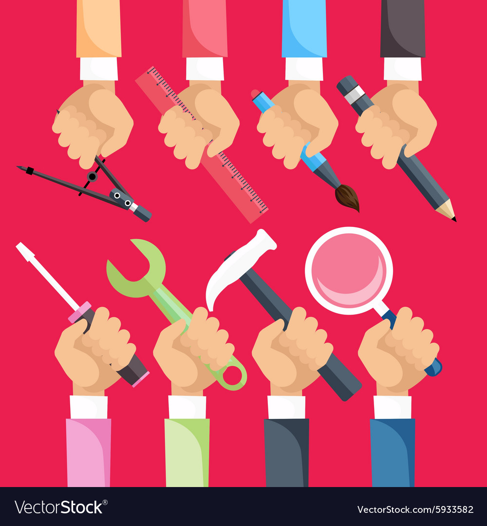 Hands with construction tools Royalty Free Vector Image