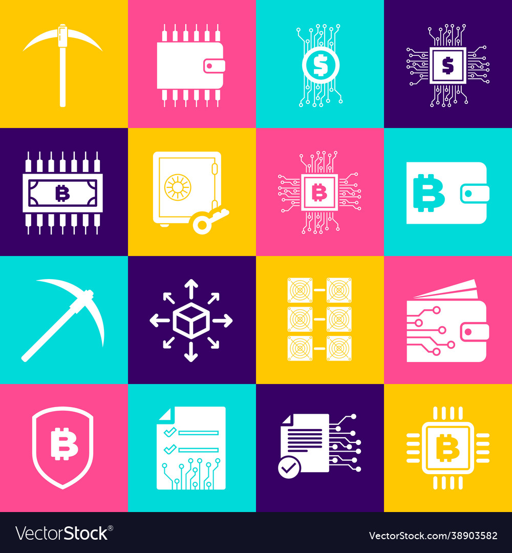 Set cpu mining farm cryptocurrency wallet Vector Image
