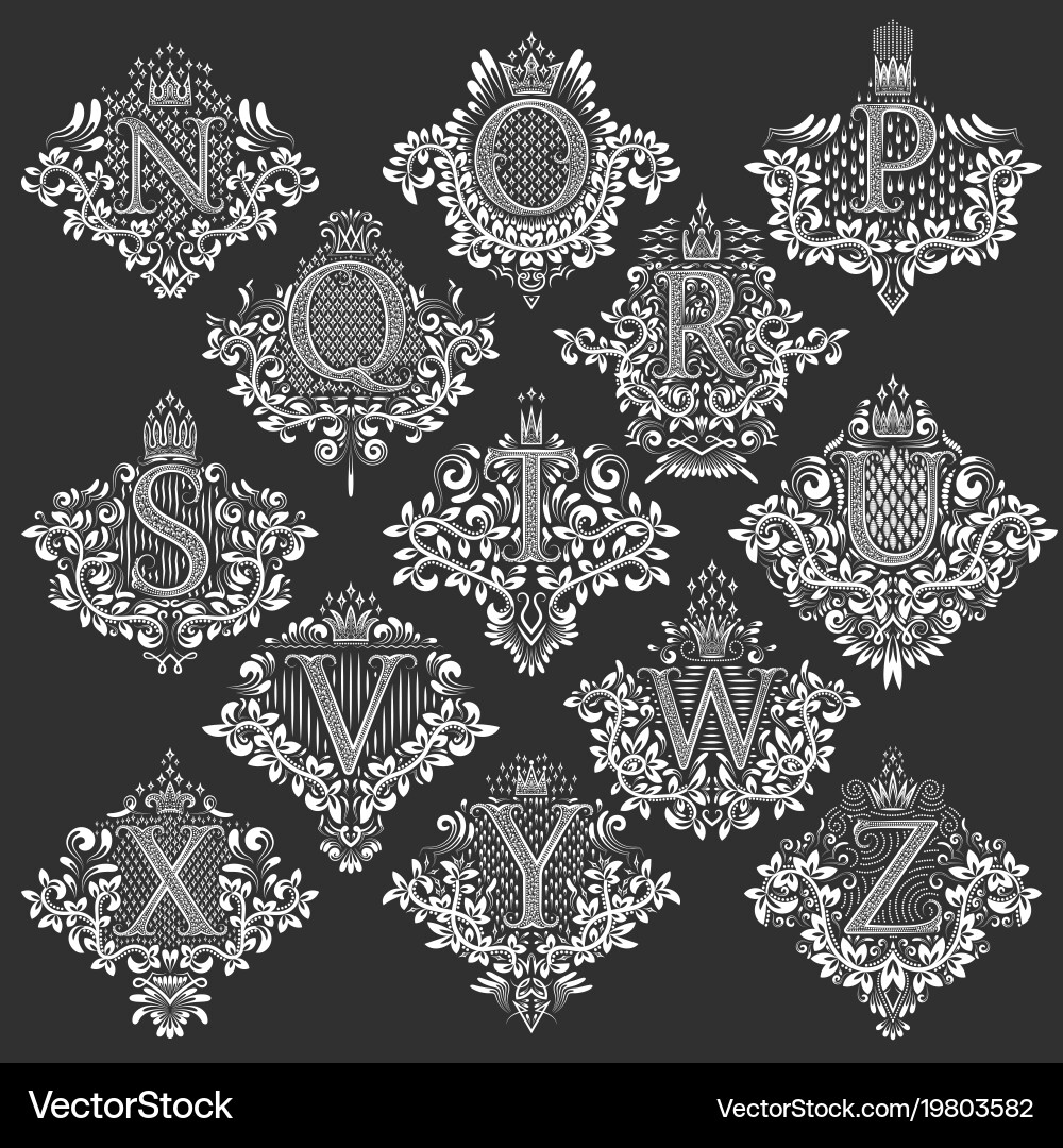 Set heraldic monograms in coats arms form Vector Image