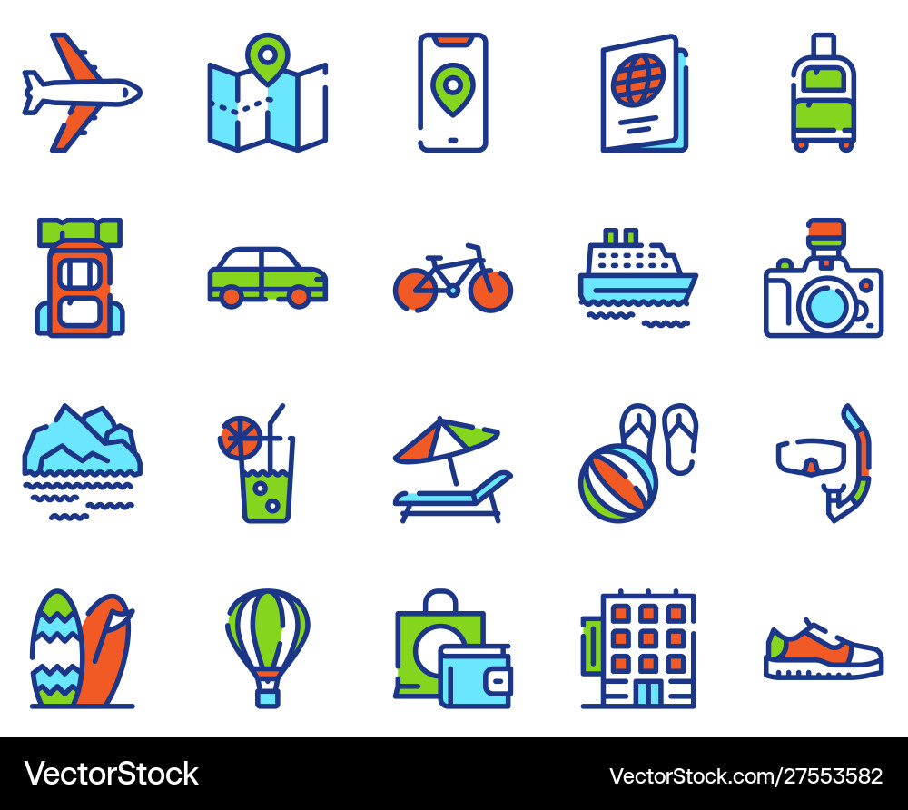 Travel linear icons set Royalty Free Vector Image