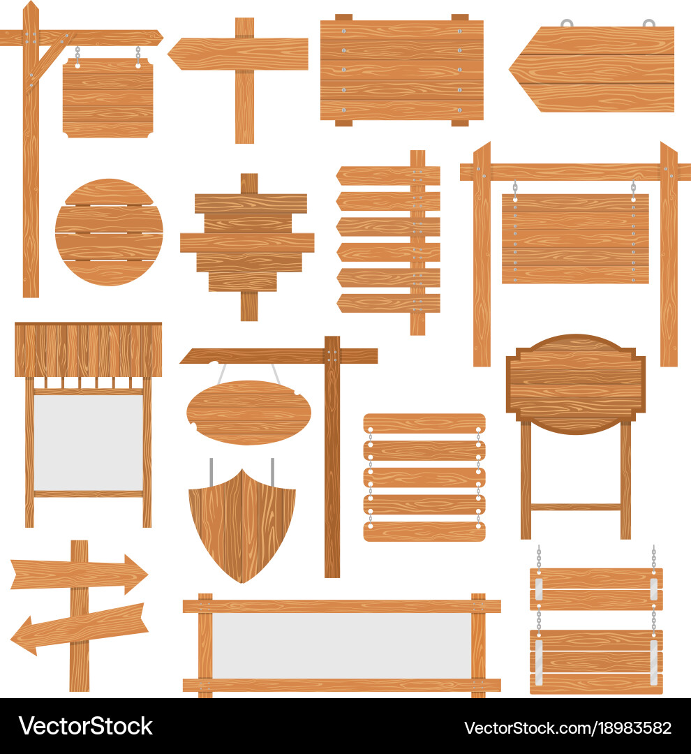Wooden signages set Royalty Free Vector Image - VectorStock