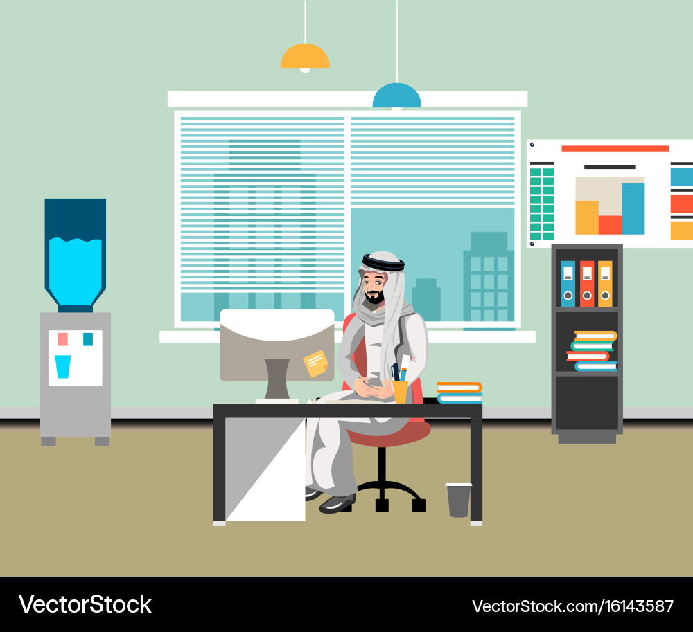 Arabic businessman in office Royalty Free Vector Image