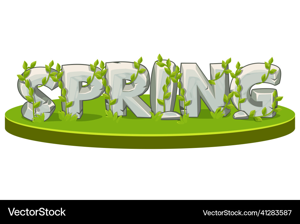 Cartoon logo spring from stone on island isometric