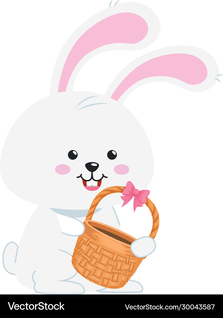 Cute rabbit animal with basket wicker Royalty Free Vector