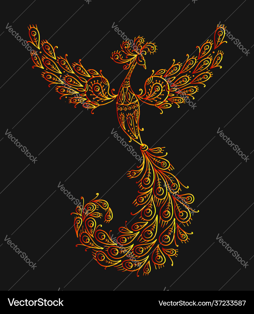 Firebird with a majestic tail phoenix bird Vector Image