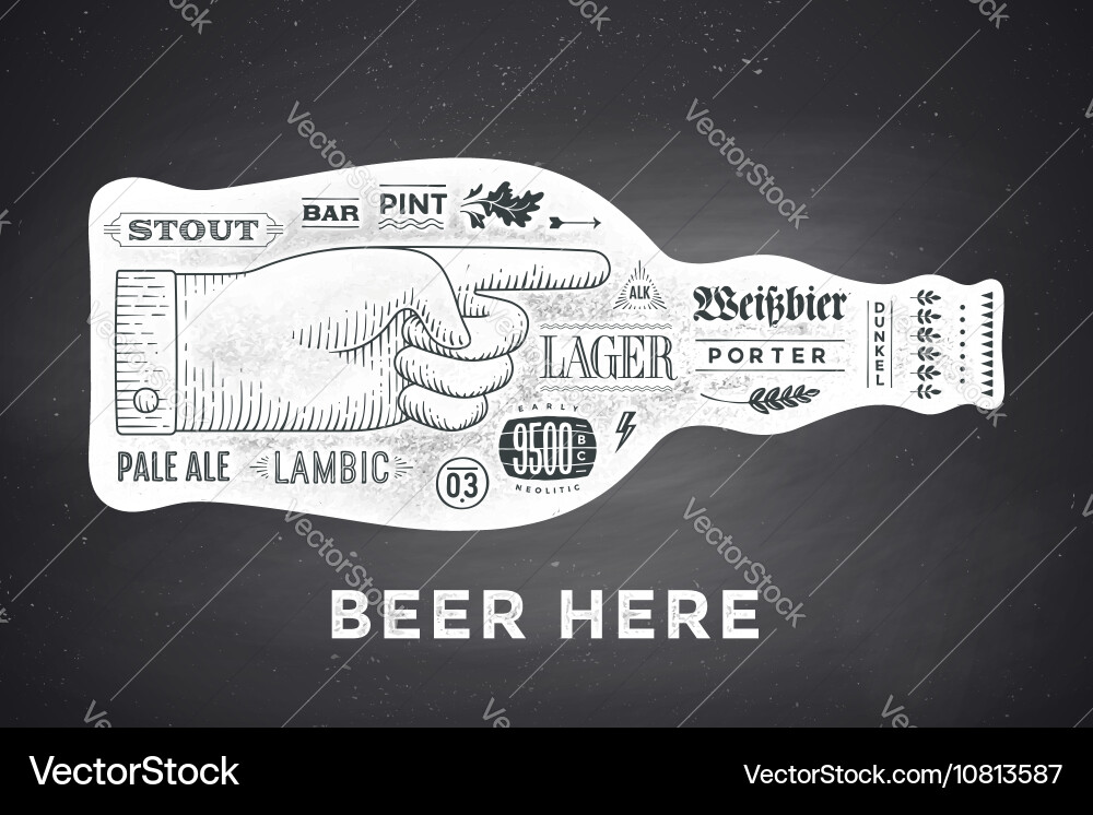 Poster bottle beer with hand drawn lettering Vector Image