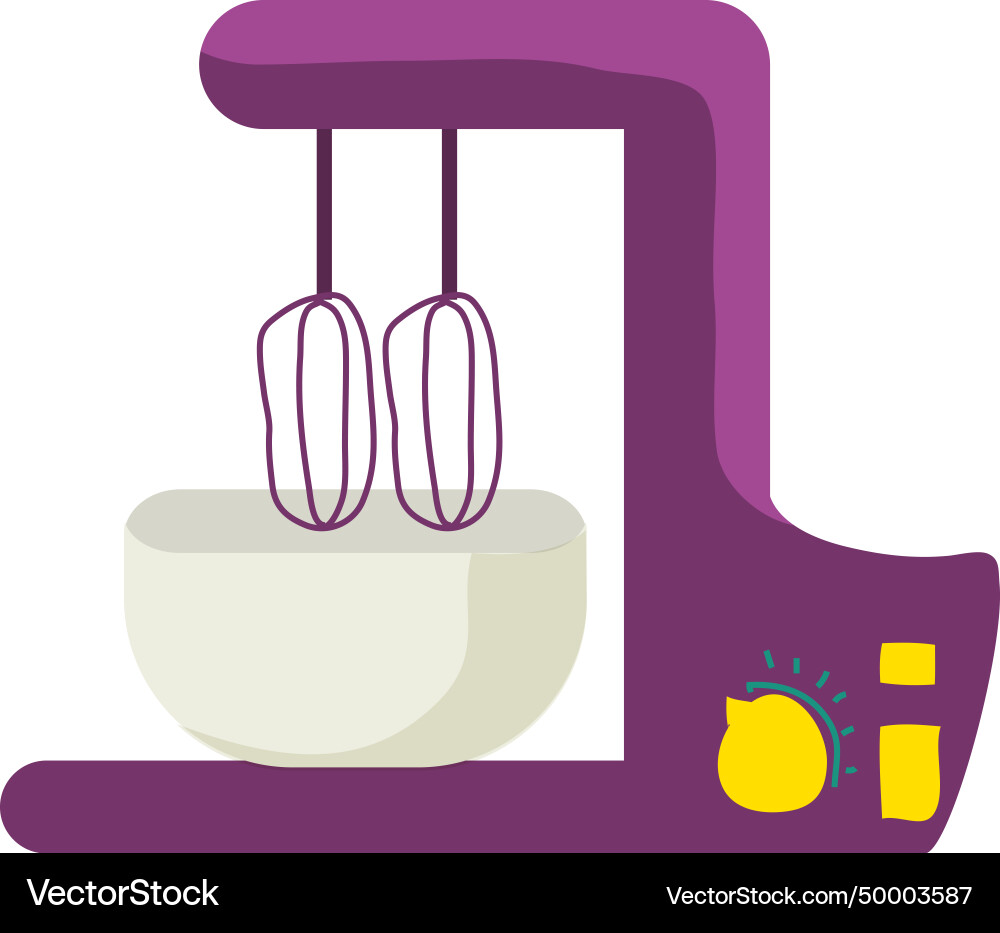 Purple and white electric mixer with beaters Vector Image