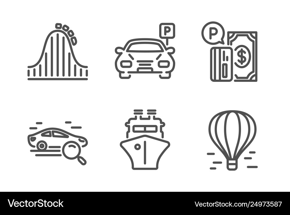 Search car roller coaster and parking icons set Vector Image