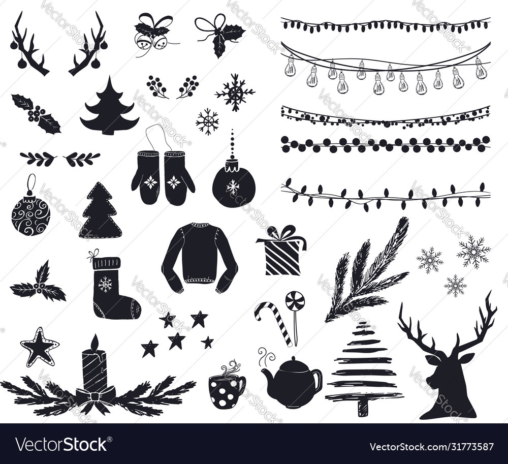 Set cute and simple christmas elements Royalty Free Vector