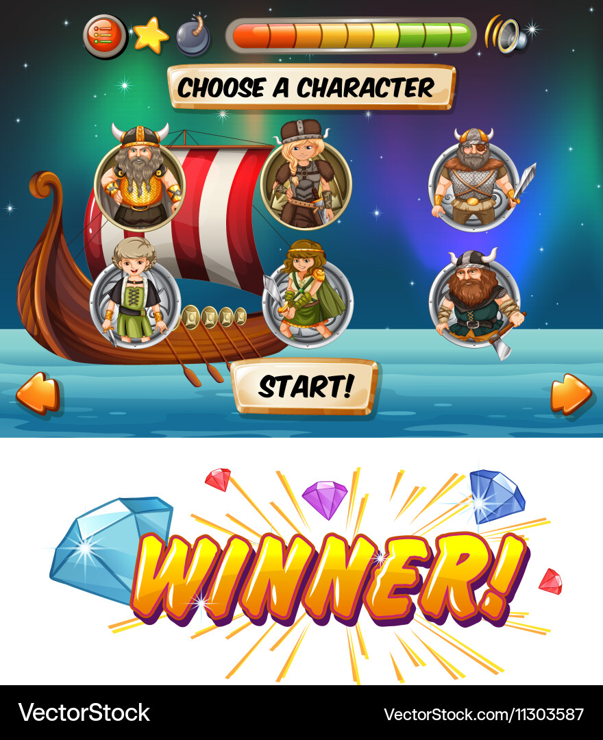 Slot game template with viking characters Vector Image
