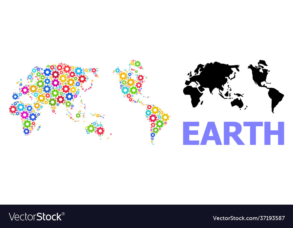 Workshop composition map earth colored cogs Vector Image