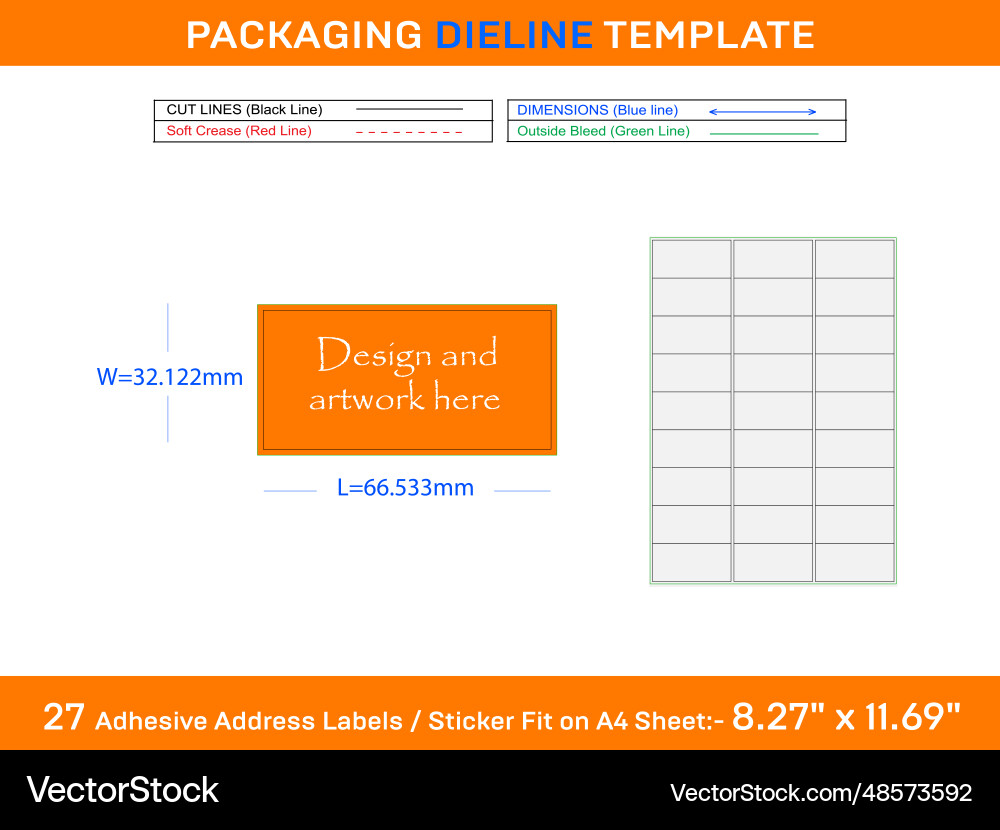 27 adhesive address labels dieline template 66533 Vector Image