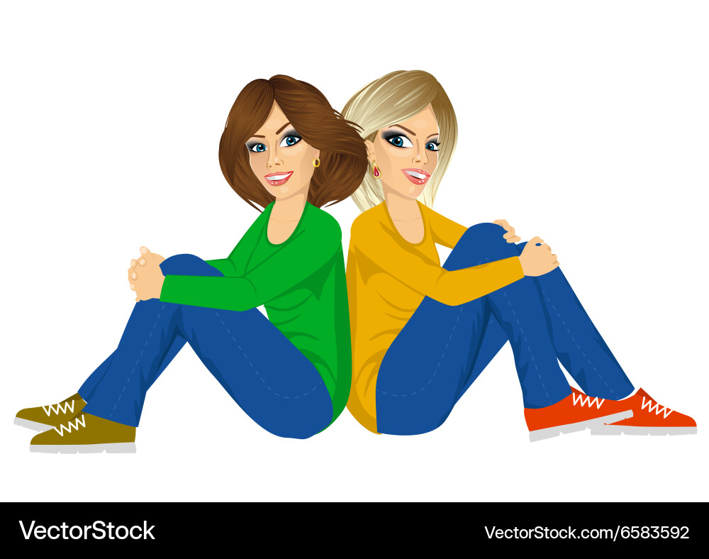 Attractive women sitting back to back Royalty Free Vector
