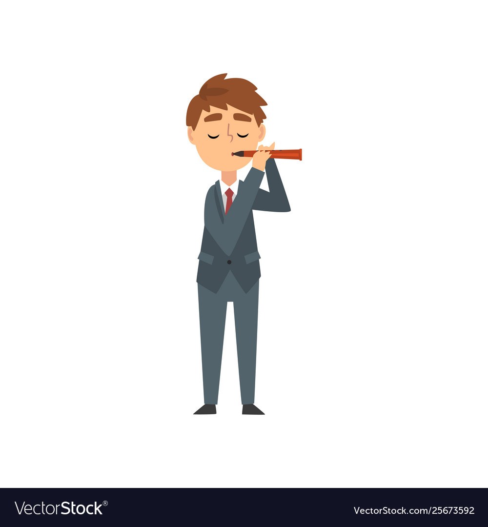 Boy playing flute talented young flutist Vector Image Boy playing flute talented young flutist Vector Image