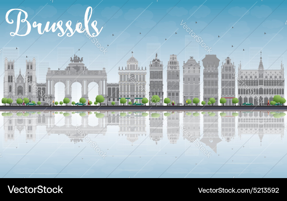 Brussels skyline with ornate buildings Royalty Free Vector