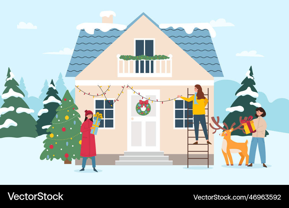 Decorating house for xmas Royalty Free Vector Image