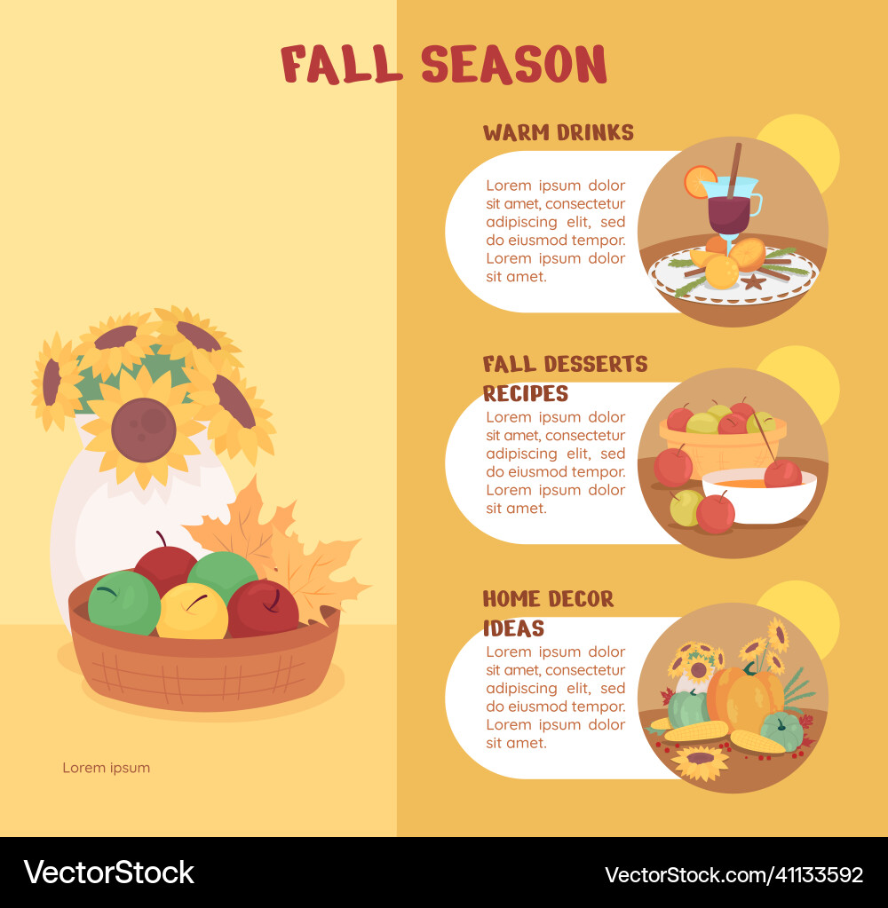 Fall season flat color infographic template Vector Image