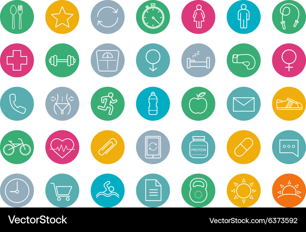 Fitness color linear icons set Royalty Free Vector Image