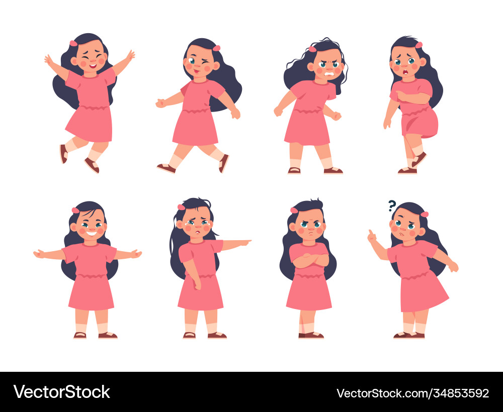 Girl expressions cartoon kid with different types Vector Image