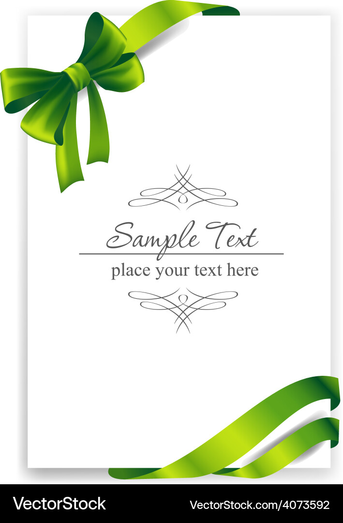 Greeting card with a green ribbon Royalty Free Vector Image