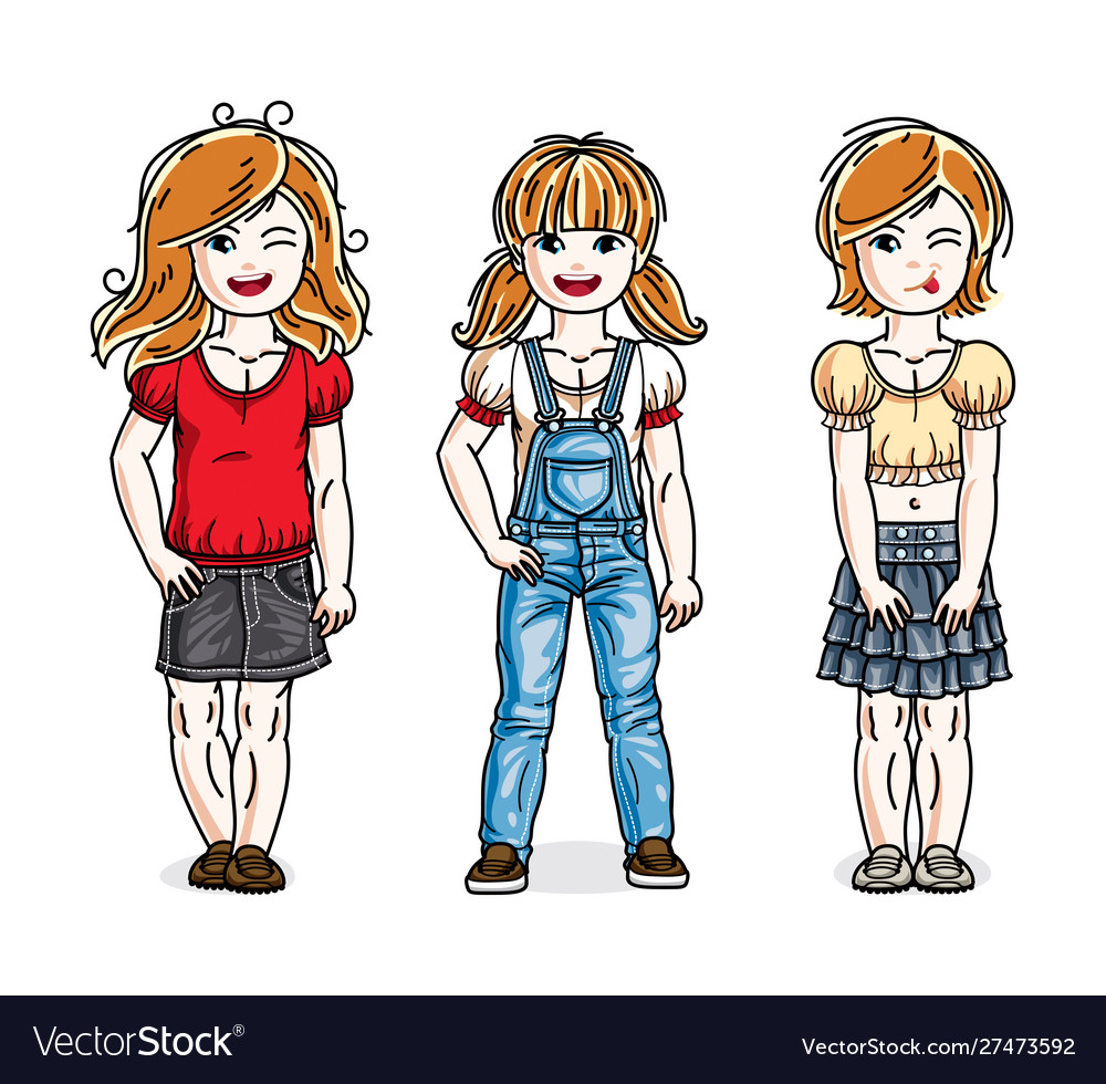 Little girls cute children group standing wearing Vector Image