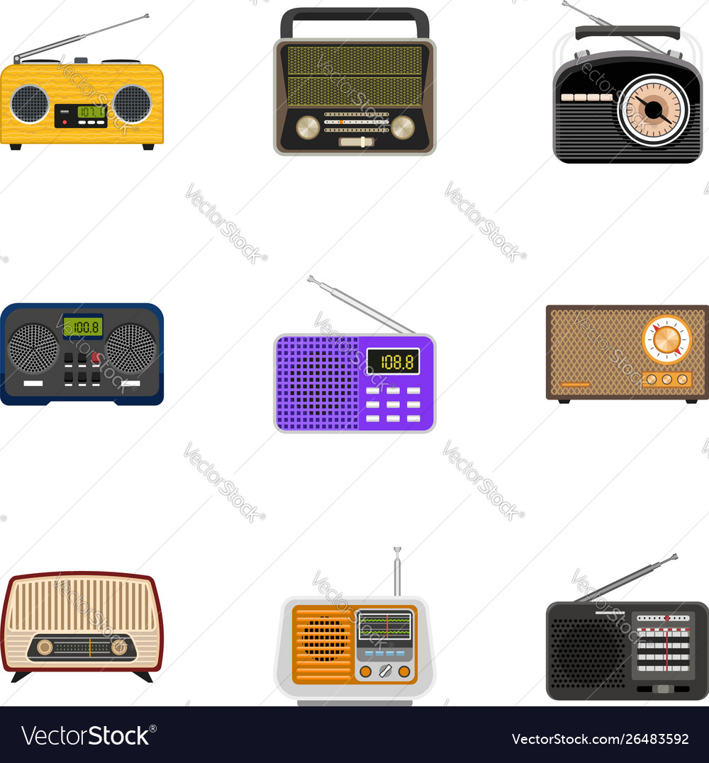 Radio icon set flat style Royalty Free Vector Image
