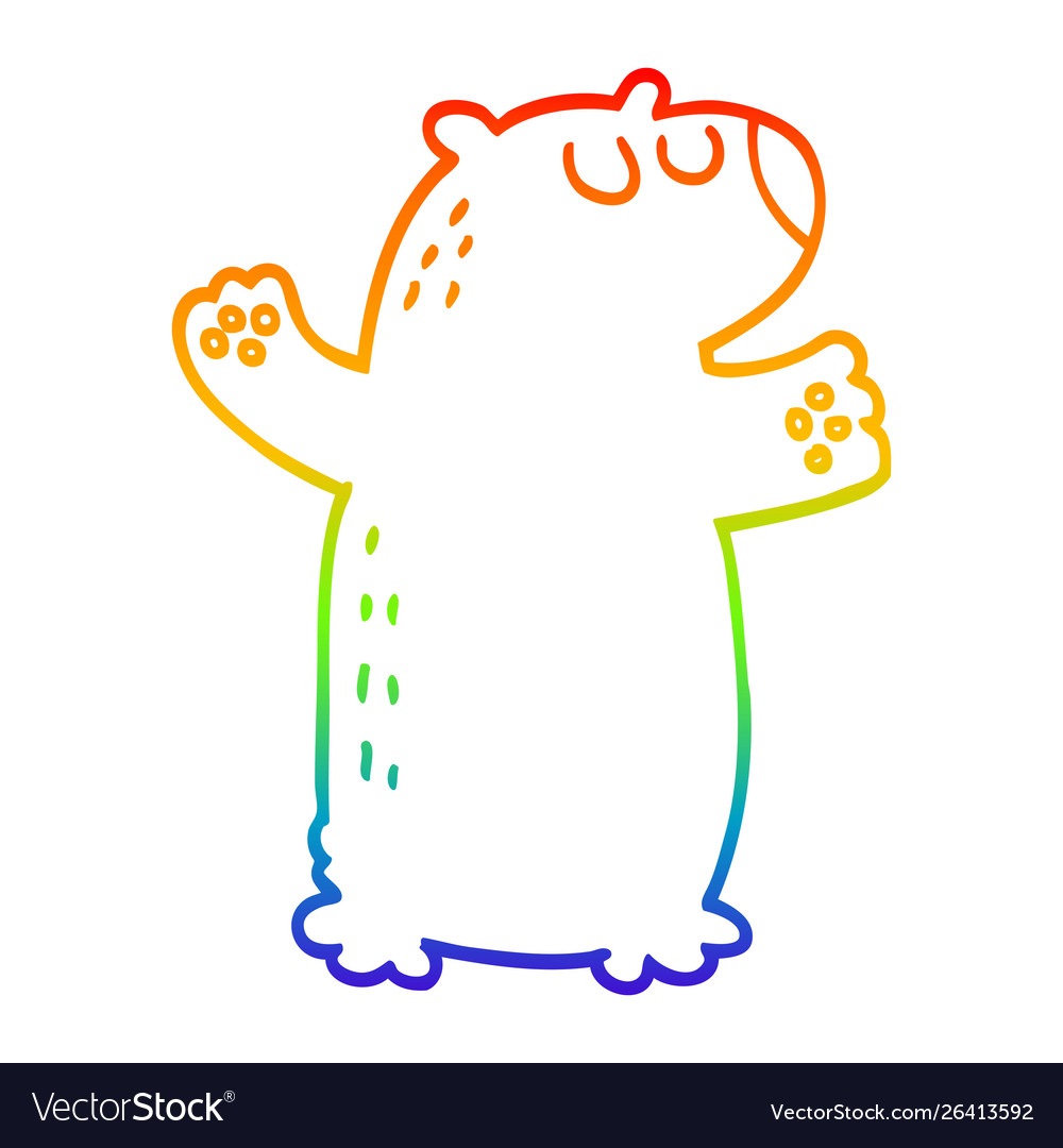 Rainbow gradient line drawing cartoon polar bear Vector Image