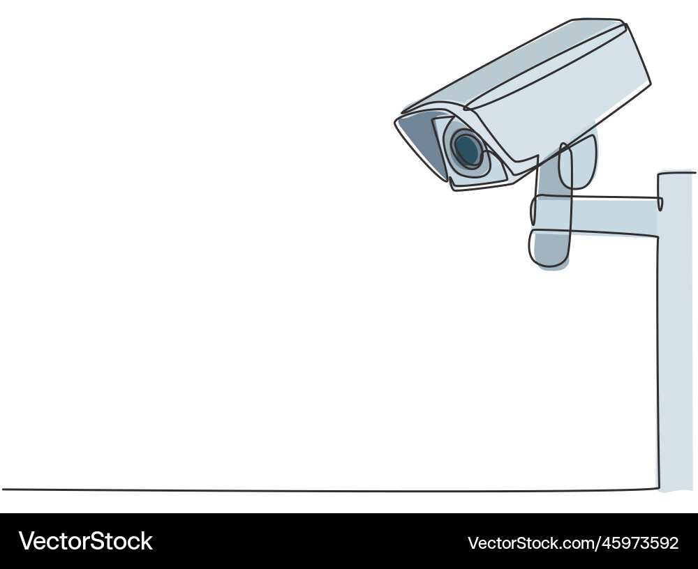 Single continuous line drawing of cctv with a box Vector Image