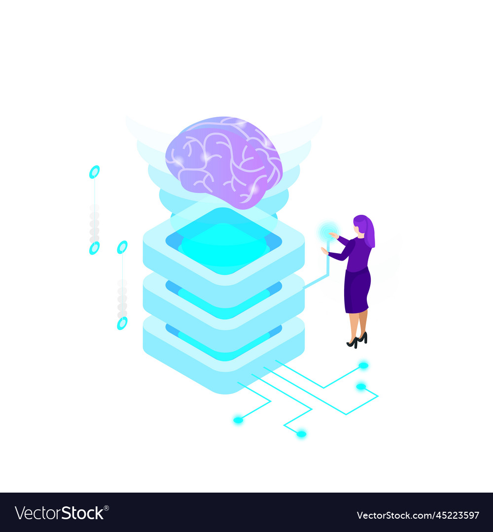 Brain server rack composition Royalty Free Vector Image