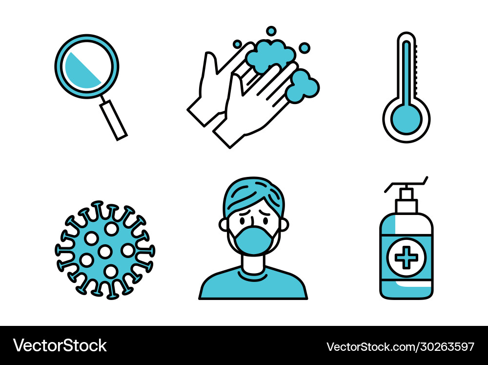 Bundle covid19 19 set icons Royalty Free Vector Image