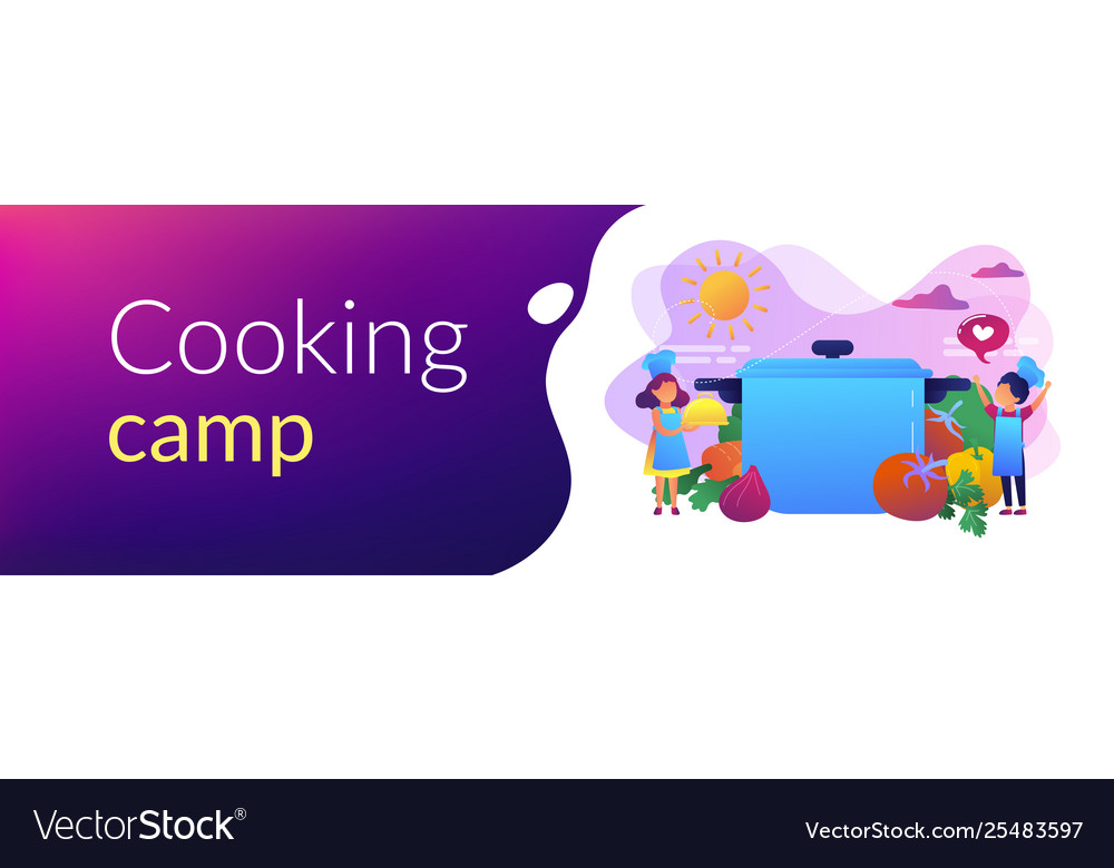 Cooking camp concept banner header Royalty Free Vector Image