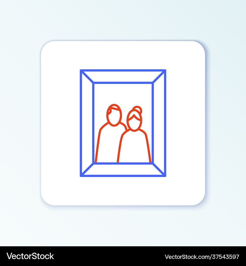 Line picture frame on table icon isolated on white