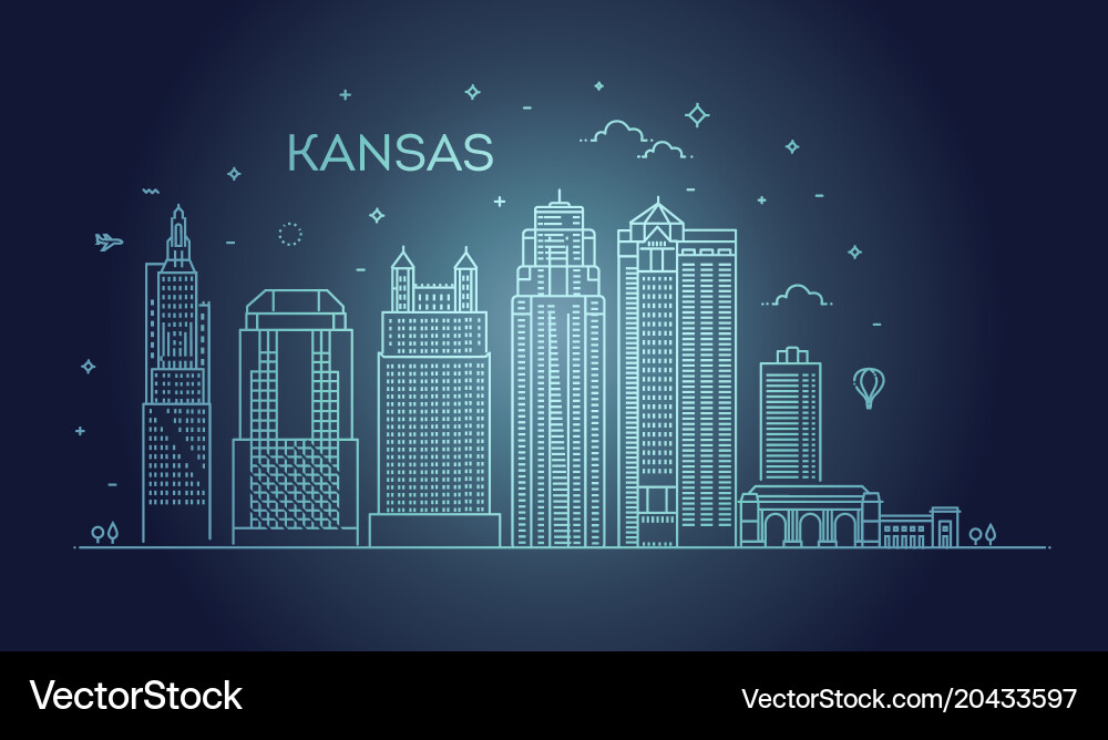 Minimal kansas linear city skyline Royalty Free Vector Image