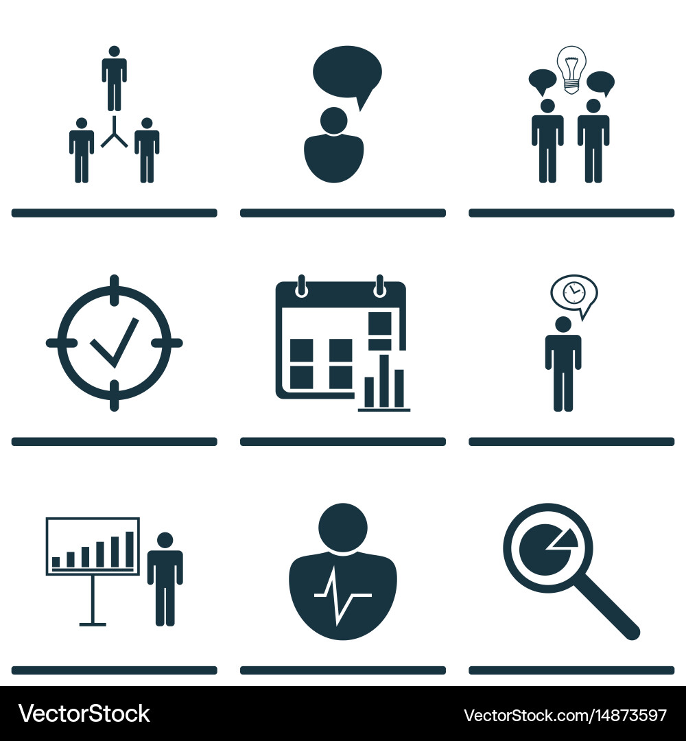 Set of 9 authority icons includes planning Vector Image