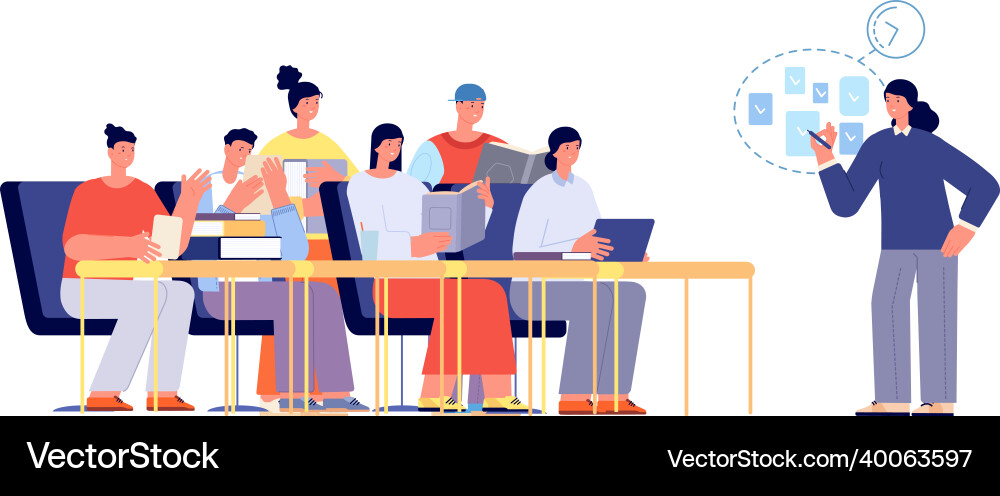Students study people sitting at desk with books Vector Image