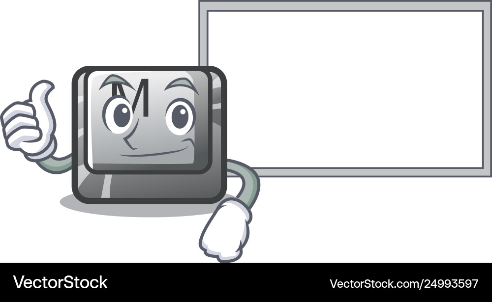 Thumbs up with board button m on a keyboard mascot