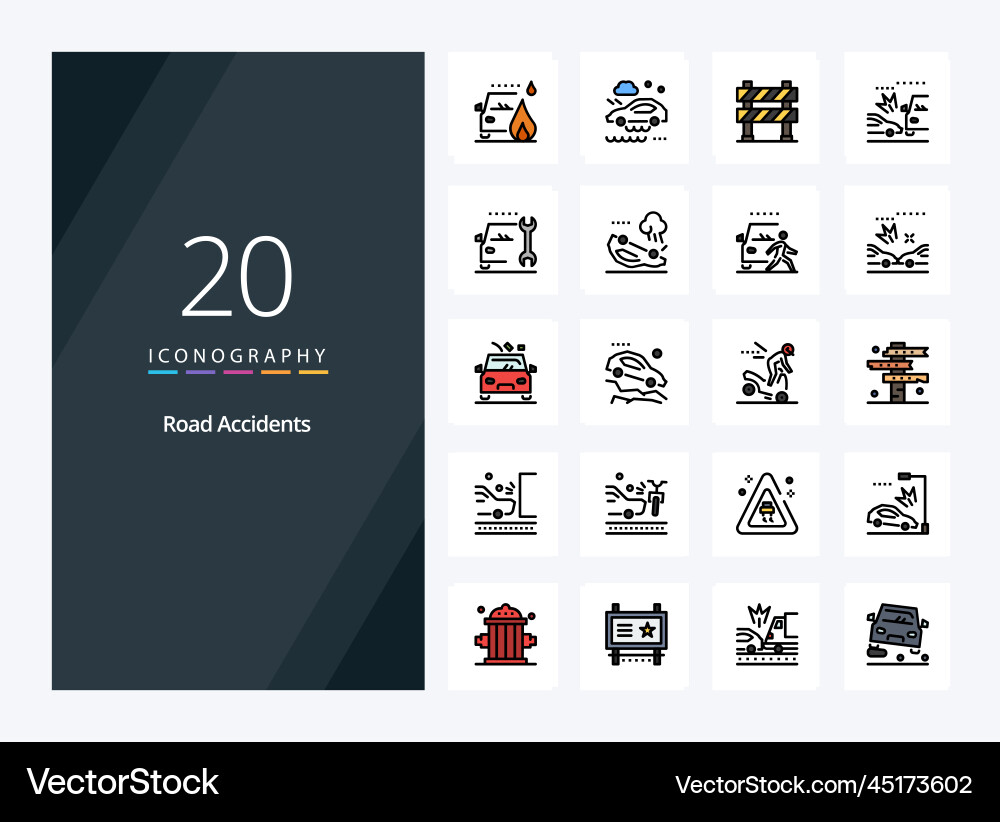 20 road accidents line filled icon Royalty Free Vector Image