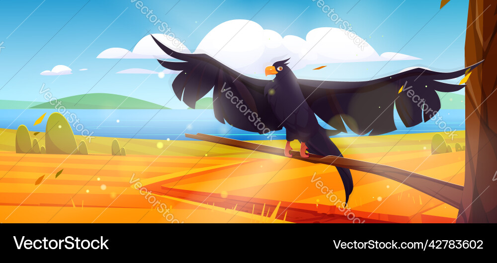 Autumn landscape with black raven Royalty Free Vector Image