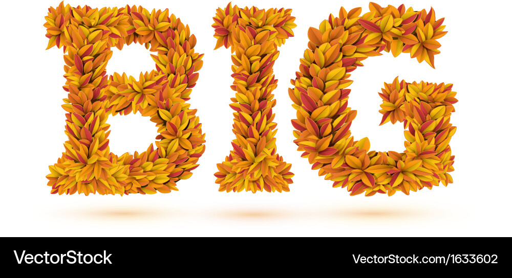 Big word autumn fall bright orange leaves Vector Image
